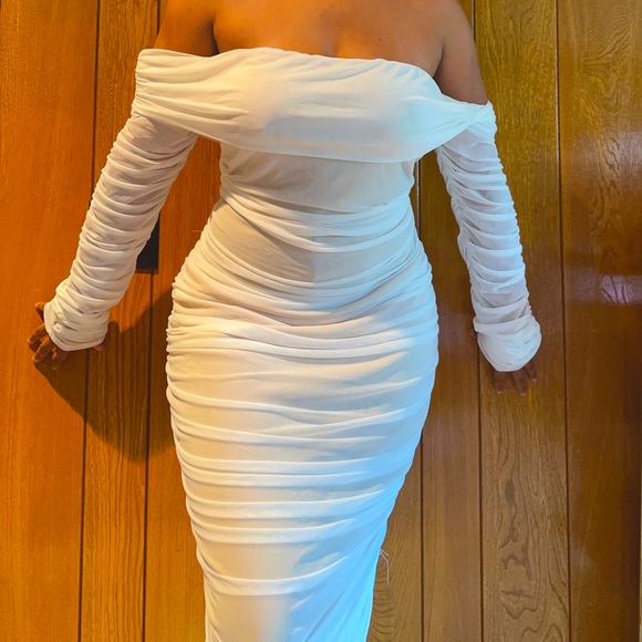 Dresses | Sheer Scrunchy White Maxi Dress | Poshmark